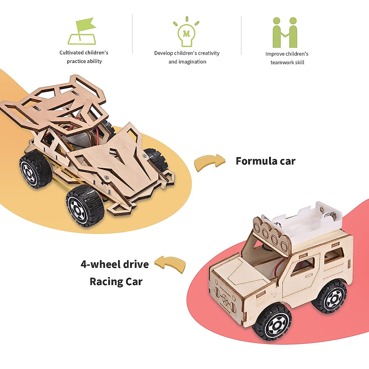 MONT PLEASANT 5 Set STEM Kit 3D Wooden Puzzles Building Assembly Kits Model Cars Science Experiment Projects for Kids DIY STEM Toys Educational Mechanical Construction Engineering Set for Boys Girls