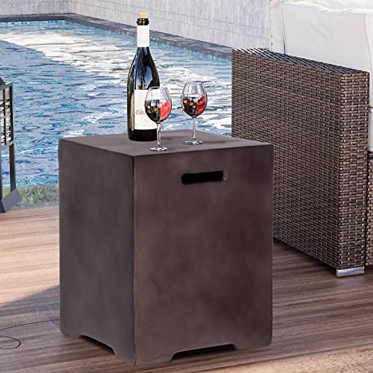 HOMPUS Propane Tank Cover Table 16 inch for Fire Table, 20lb Gallon Gas Tank Cover Table, Hideaway Concrete Grill Tank Table, MgO Tank Storage Box, Outdoor Side Table for Fire Pit, Patio, Dark Bronze