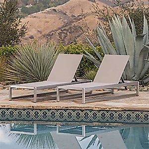 Christopher Knight Home California Outdoor Mesh Chaise Lounge with Aluminum Frame, 2-Pcs Set, Grey / Silver