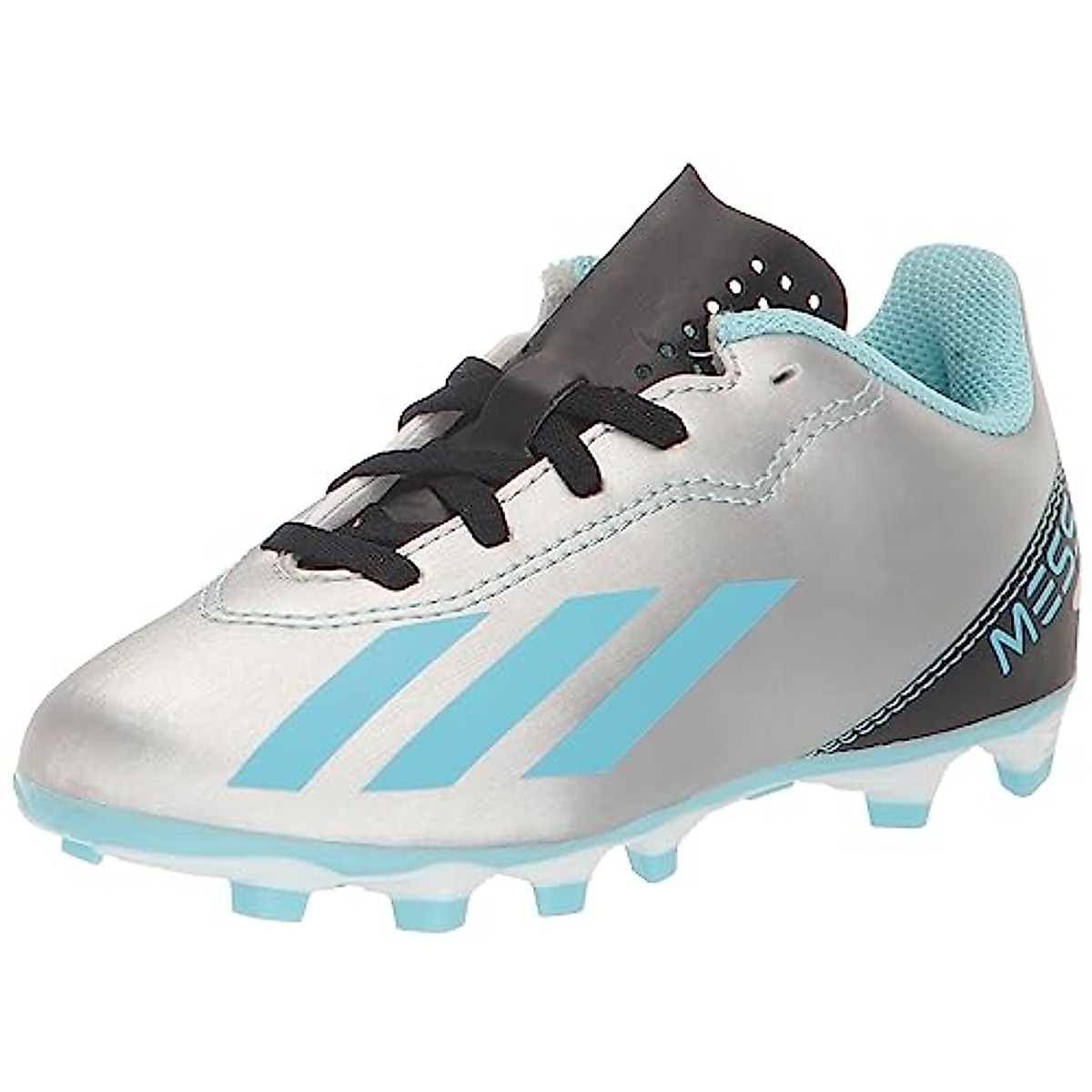 adidas X Crazyfast Messi.4 Firm Ground Sneaker, Silver Metallic/Bliss Blue/Core Black, 5.5 US Unisex Big Kid