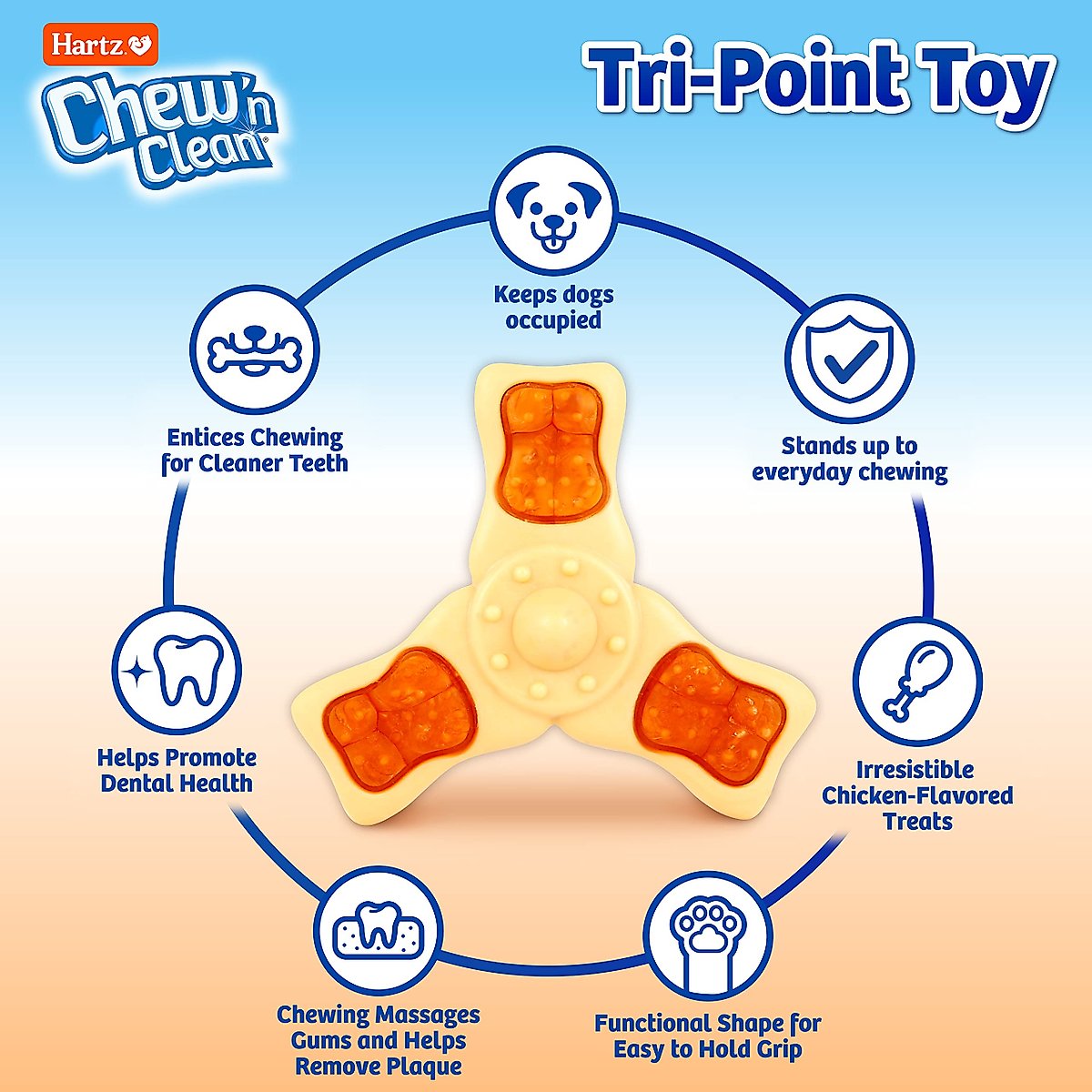 Hartz Chew ‘n Clean Chew Toy and Treat in One Chicken Flavored Tri-Point Dog Toy, Small