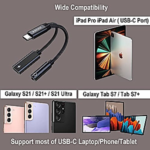 WISYIFIL 384KHZ/32bit PD 60W USB C Audio and Charger Splitter, Type C to 3.5mm Headphone and Charger Adapter, Galaxy S21/S22 Adapter for aux and Charger-Black
