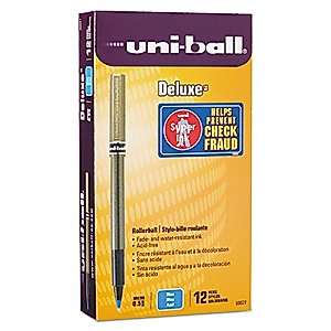 uni-ball Deluxe Rollerball Pens, Micro Point, Blue Ink, 12/Pack (60027)
