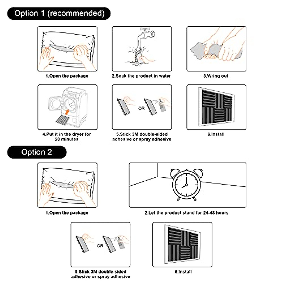 JBER Acoustic Panels Studio Foam Wedges Fireproof Soundproof Padding Wall Panels 2" X 12" X 12" (24 Pack Wedge 2" - Charcoal)