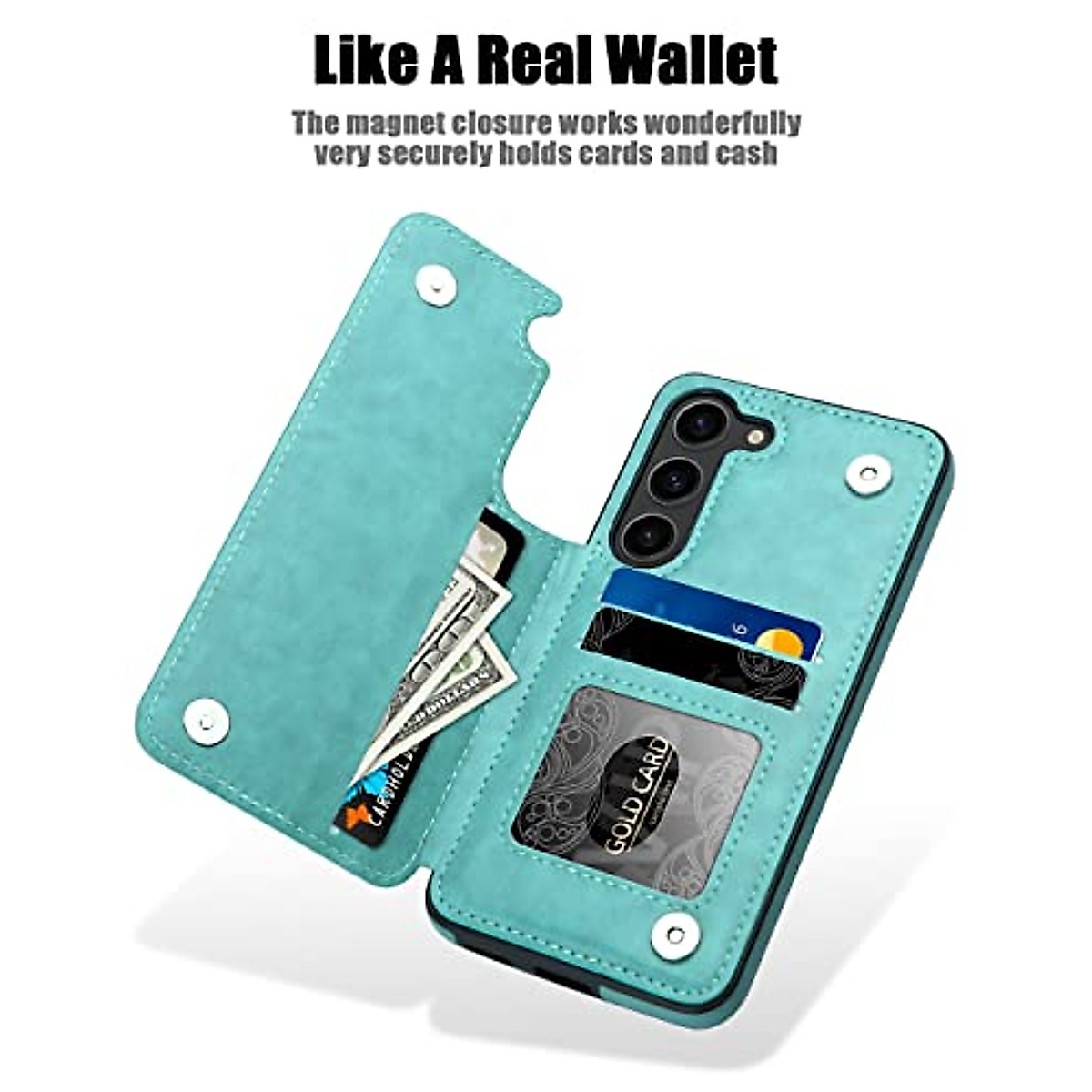 MMHUO for Samsung S23 Plus Case with Card Holder,Flower Magnetic Back Flip Case for Samsung Galaxy S23 Plus Wallet Case for Women,Protective Case Phone Case for Samsung Galaxy S23 Plus 5G,Mint