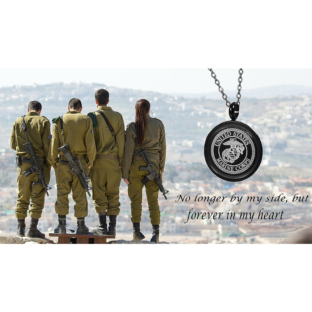 MEMORIALU Black MARINE CORPS Urn Necklace For Ashes Stainless Steel Memorial Pendant Cremation Jewelry for Men Women