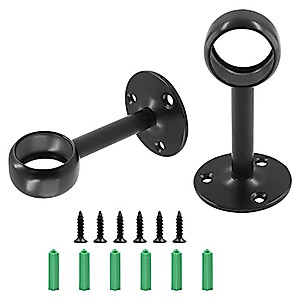 Seimneire 2pcs 1-Inch Ceiling Mount Curtain Rod Bracket, Shower Curtain Rod Holder Pipe Flange Socket, Closet Pole End Supports Socket, Stainless Steel Matte Black