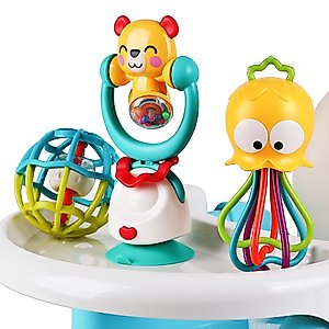 iPlay, iLearn Baby High Chair Toys, Infant Suction Table Rattle Set 6-12 Month, Early Development Grab Spin Sensory Stocking Gift Stuffer for 9 18 Month, 1 2 3 Year Old Toddler Boy Girl-Octopus & Bear