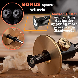 TUMEYET Wheel Marking Gauge - Woodworking Scriber Kit With 2 Replacement Cutters Wood Tools Graduated Inch & MM Scale Solid Metal Bar Scribe Tool For Carpenter