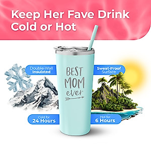 Best Mom Ever Stainless Steel Insulated Travel Tumbler with Lid and Straw - Personalized Cup for Mom Birthday - Valentine's Day - Mother's Day - New Mom Travel Mug - World's Best Mom Tumbler