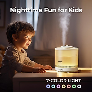 Homvana Small Humidifiers for Bedroom, 1.8L Cool Mist Top Fill Humidifier for Baby Nursery, Essential Oil Diffuser, 3 in 1 for Home Plants Offices and Grow Tents, 7 Color Nightstand Light, Ultrasonic