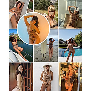 Narecte Sexy One Piece Bathing Suit for Women Tummy Control High Cut One Piece Swimsuit Womens Leopard L