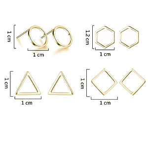 4PCs Gold Triangle Stud Earrings 14K Gold Stud Earrings for Women Minimalist Circle Rectangular Geometric Earrings for Christmas Stocking Stuffers Gifts(gold)