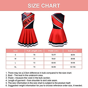 AOMIG Girl's Cheerleader Costumes - Cheerleader Uniform Dress without Sleeve with Pom Poms and Headband, Girl's School Musical Birthday Party Costumes Cheerleader Suit(S,Red)