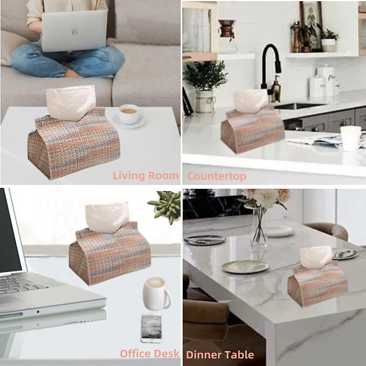 Tissue Box Cover, Rectangular PU Leather Weave Texture Napkin Paper towel Holder with Decor & Storage for Living Room, Dinner Tables, Countertops, Nightstands, Bathroom, Office, Hotel, Car and Outdoor