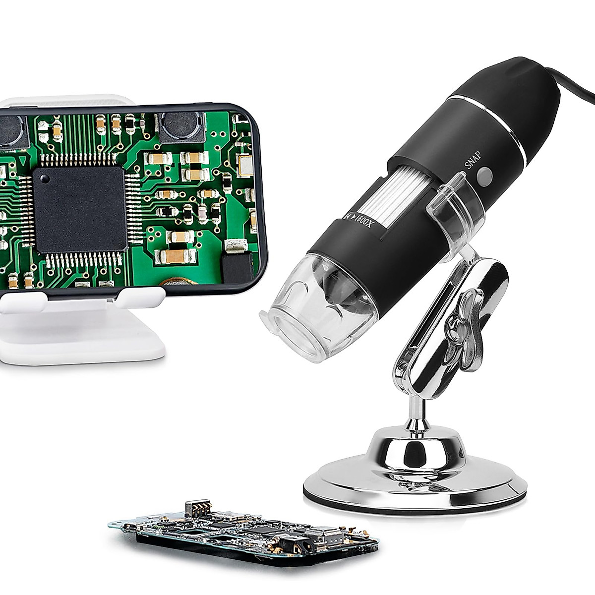 Zerone Digital Magnifier, 1600X Digital Microscope Magnifier S4T-30W-D 8 LED Microscope Endoscope Camera Video w/Stand