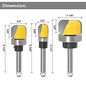 Yakamoz 3Pcs 1/4 Inch Shank Bowl and Tray Template Router Bit Set with Ball Bearing Dish Carving Router Bits Wood Cutter Woodworking Tool