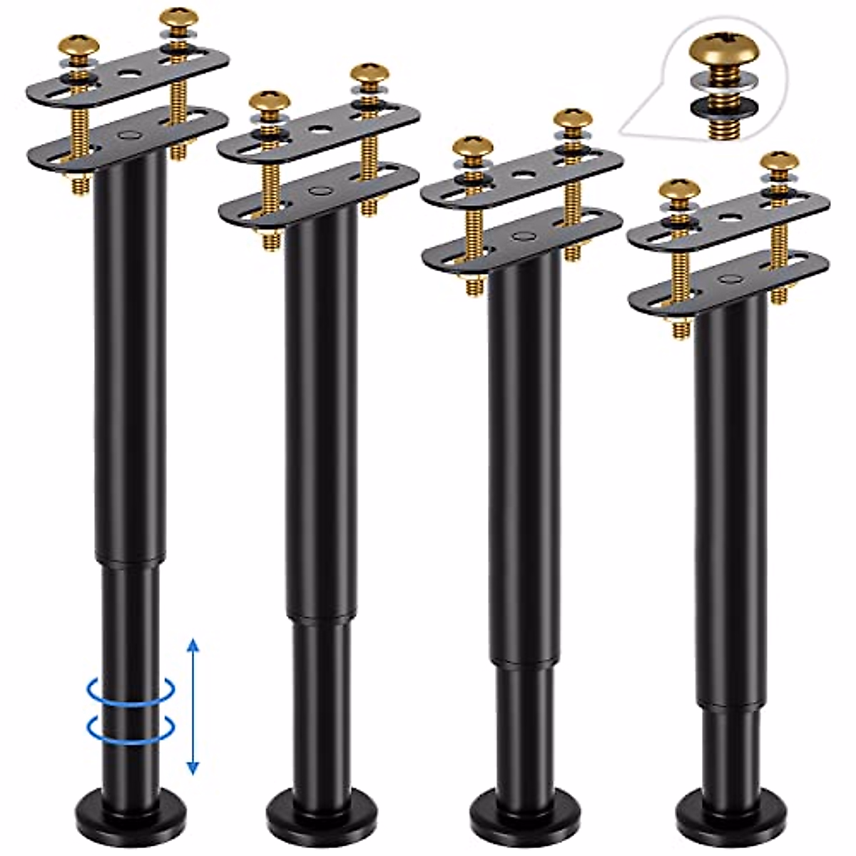 O.HSNYIU Upgrade Adjustable Bed Support Legs 10"-16", Bed Frame Support Legs, Bed Legs Set of 4, Metal Bed Frame or Wooden Bed Center Slat Support Leg, Heavy Bed Replacement Legs (4, 10"-16")