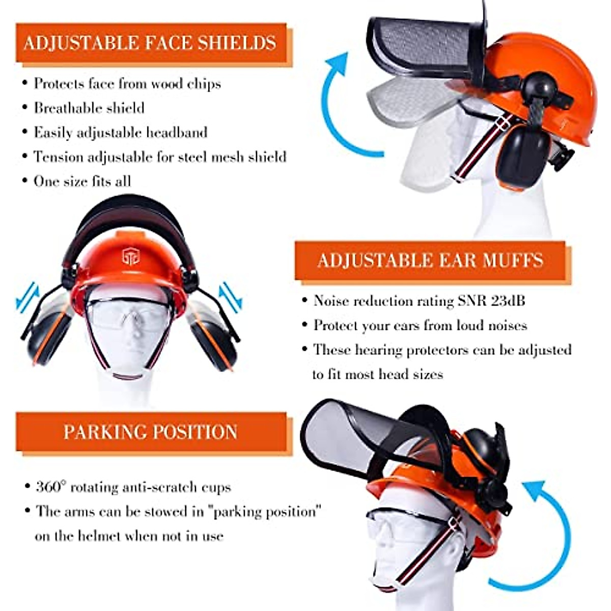 Chainsaw Helmet with Safety Face Shield and Ear Muffs, Helmet for Chainsaw Use, Safety Helmet Removable Anti-Fog Goggles by SUNHOO