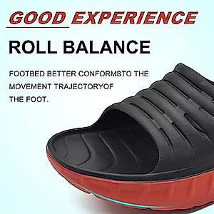 KuaiLu Mens Recovery Sandals Sport Comfort Cushion Athletic Slides Orthotic Plantar Fasciitis Open Toe Slip On Wide Width Thick Foam Sandles Summer Pool Beach Slippers Black Red Size 11