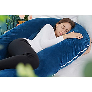 Meiz Pregnancy Pillow, Pregnancy Body Pillow, Pregnancy Pillows for Sleeping, 65" Maternity Body Pillow for Pregnant Women with Velvet Cover, Blue