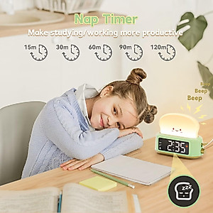 Kids Alarm Clock, Digital Alarm Clock for Bedrooms, Cute Toast Night Light, Timer, Snooze, Adjustable Brightness, Small Bedside Clock for Kids Girls Boys Teens Birthday Room Decor