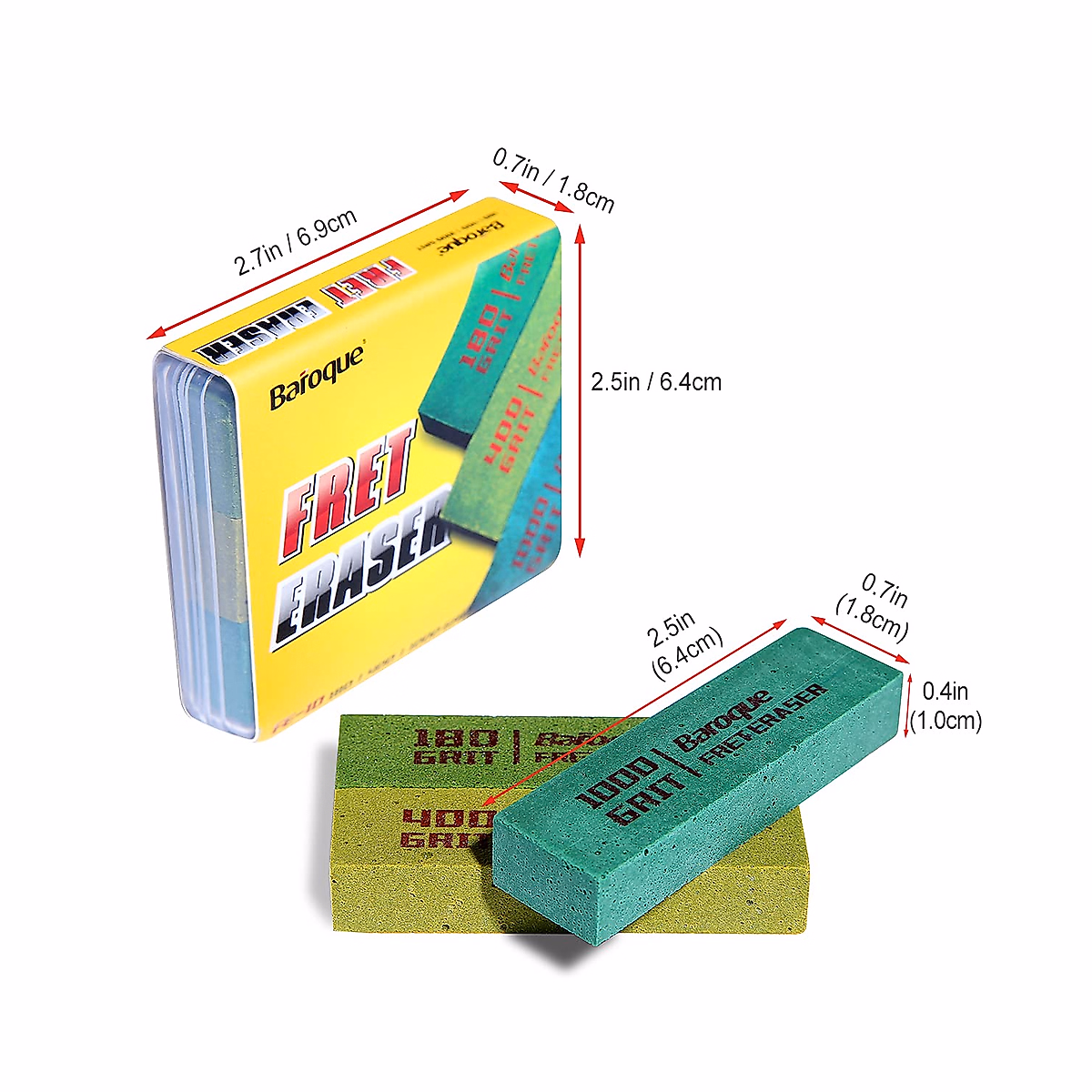 Baroque Fret Erasers for Guitar, Fret Polishing Cleaner, Frets Polish Tools Kit, Clean Fret Wire/String/Metal, Set of 3 (180& 400& 1000 Grit)