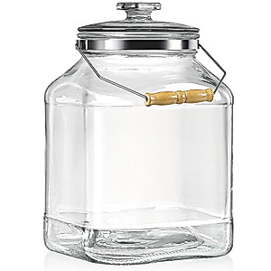 Daitouge 2.5 Gallon Glass Jar with Lids, 5.5" Opening Heavy Large Glass Storage Jars with Handle, Extra Big Glass Container for Kitchen Organization