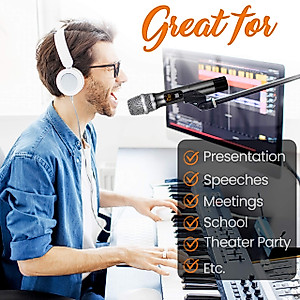 Pyle, UHF Wireless System Kit-Portable Professional Battery Operated Handheld Dynamic Unidirectional Cordless Microphone Transmitter Set w/Adapter Receiver-PA Karaoke DJ Party, USB, Black - PDWMU103