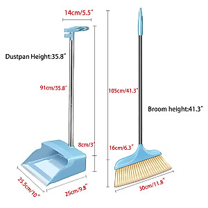 Indoor Broom and Dustpan Set,41" Height Broom with Stand Up Dustpan,Anti-Scratch Edge, 15°Angle Ergonomic Design,Seamless Rubber Strip Fit The Ground to Avoid Dust Leakage,Used for Home Office