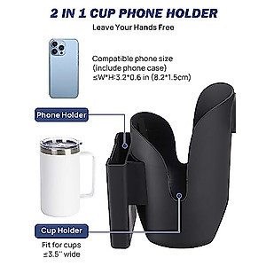 JOYTUTUS Cup Holder for Wheelchair, 2 in 1 Water Bottle Holder and Phone Bracket, Universal Drink Cup Holder for Walker, Rollator, Stroller, Scooter