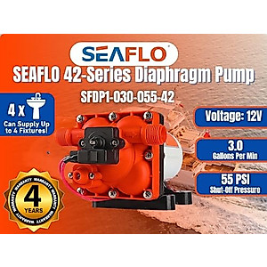 Seaflo 42 Series Diaphragm Pump with Bypass for Reduced Cycling 12V/24V 3.0GPM 55PSI (12 Volts)