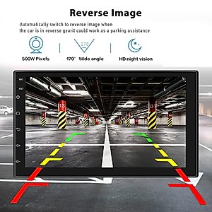 Hikity Android 13 Double Din Car Stereo 7 Inch Touch Screen Car Radio GPS Navigation WiFi Bluetooth FM Radio Mirror Link for iOS/Android Phones, with 12 Led Lights AHD Rear View Camera Mic