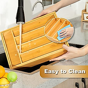 Besilord Expandable Utensil Organizer Silverware Organizer for Kitchen Adjustable Utensils Holder Bamboo Large Flatware Silverware Cutlery in Drawer