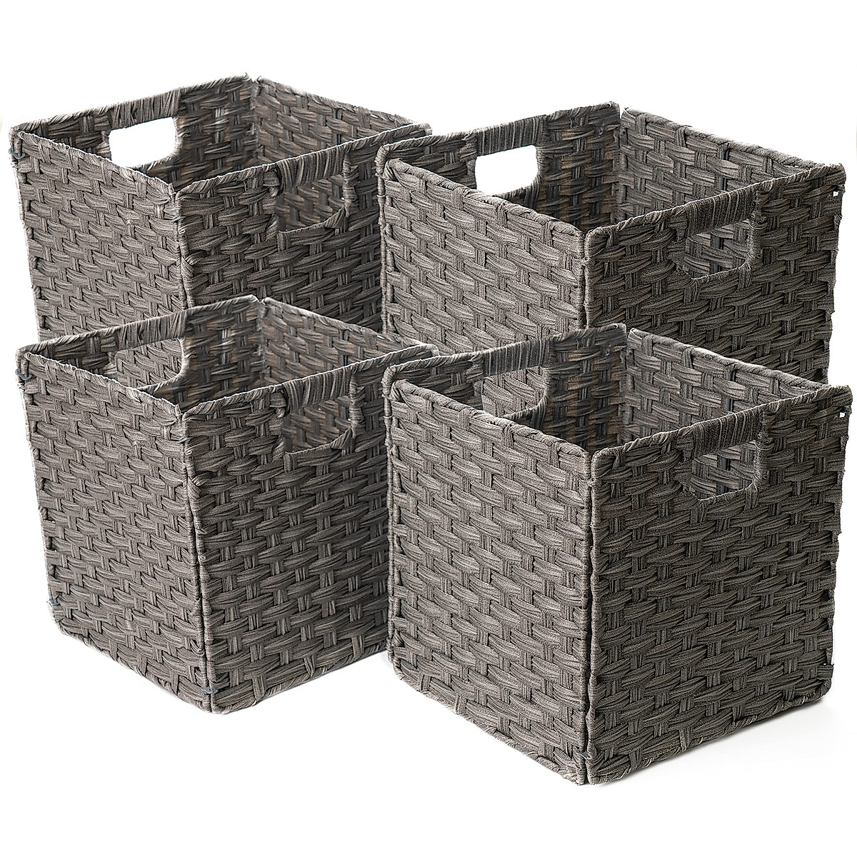 Foldable Synthetic Plastic Wicker Storage Basket with Iron Wire Frame By Blue Ridge Basket Company (Set of 4)