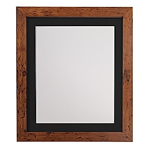 FRAMES BY POST Q7 Picture Photo and Poster Frame, Vintage Wood with Black Mount, 50 x 40 cm Image Size A3, Plastic Glass