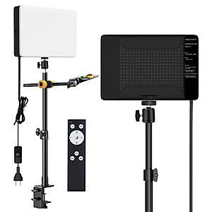 LED Desk Bi-Color Video Light Key Light Studio Streaming Lights Panel Light with Desk Clamp C-Clamp Stand Overhead Phone Mount 3800K-6500K Wireless Remote Studio Photography Lighting for Gaming Zoom