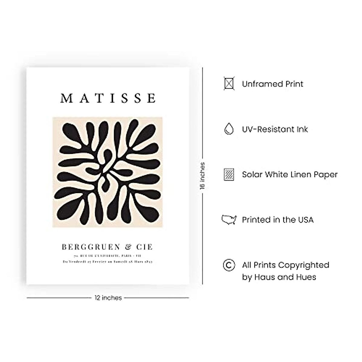 HAUS AND HUES Henri Matisse Posters and Abstract Art Prints - Henri Matisse Prints and Art Exhibition Poster | Matisse Paper Cutouts Aesthetic Art Drawing Matisse Wall Art, Cut Out Art UNFRAMED 12x16