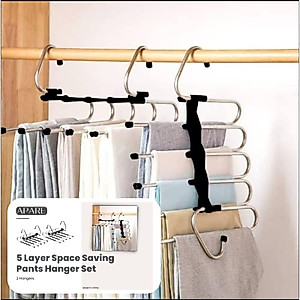 APARE - Storage Solutions Space Saving Pants Hanger-2 Pack for Closet Multiple Layers Multifunctional Uses Rack Organizer for Trousers Skirts Scarves Anti-Slip Design