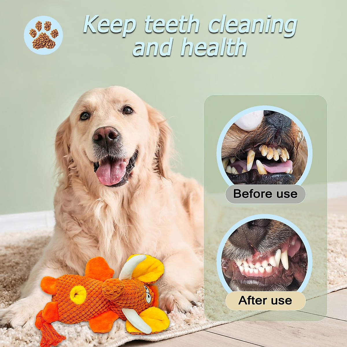 Dog Toys Puppy Toys Cute Pet Toys Squeaky Elephant Dog Toy with Crinkle Paper Plush Dog Stuffed Animals Chew Toy with Cotton Rope Dog Toys to Keep Them Busy for Small Medium Large Dogs (Orange)