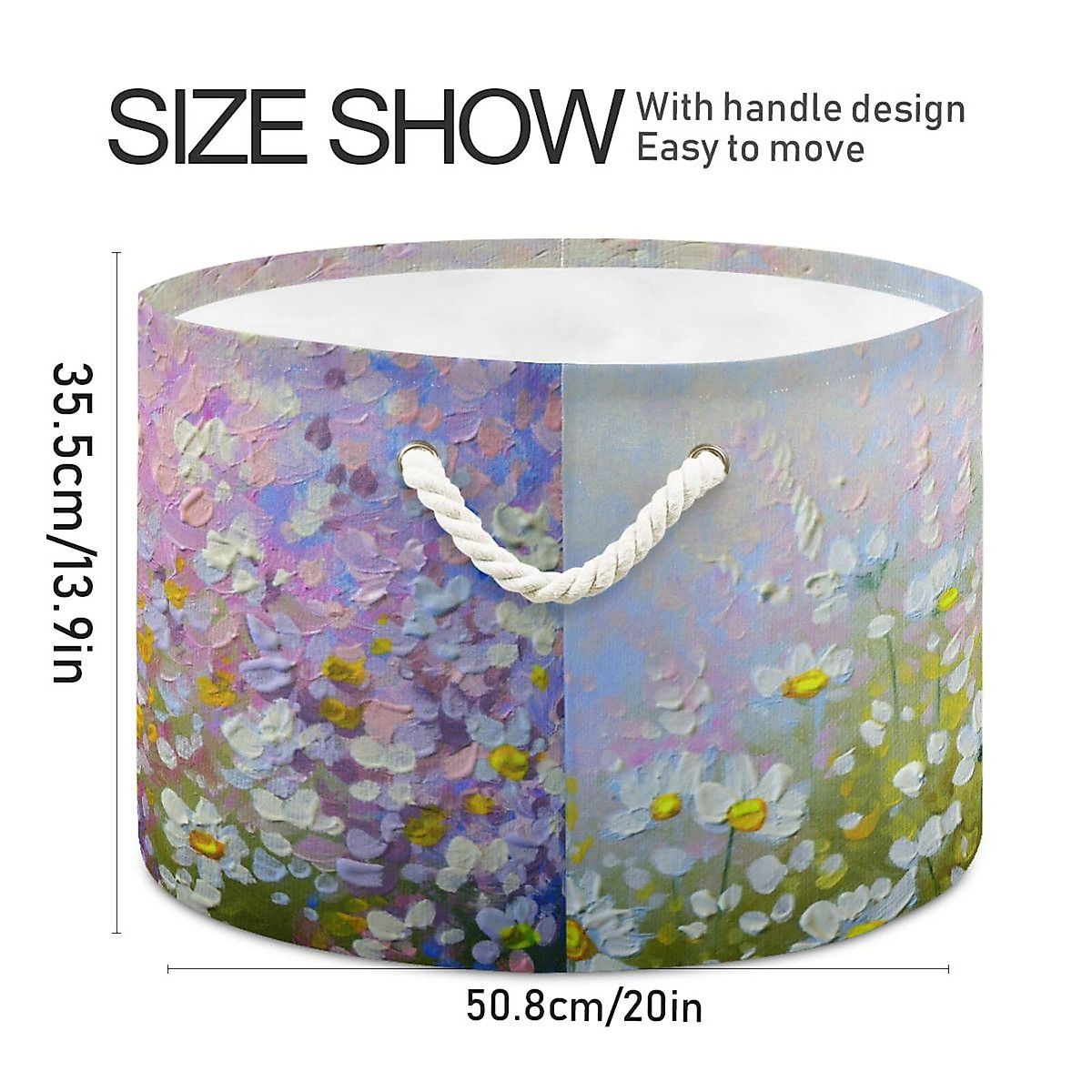 ALAZA Large Storage Basket for Toys Spring Wildflowers White Flowers Round Blanket Basket Baby Laundry Hamper Canvas Organizer Bin Box Cotton Rope Collapsible Bucket Pillow Home Decor