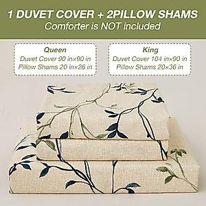JSD Leaves Printed Duvet Cover Set Queen Size, 3 Piece Soft Microfiber Comforter Covers Zipper Closure