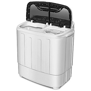 Clothes Washing Machines,SAFEPLUS Compact Mini Twin Tub Versatile Washer Machine with 8 lbs Washing &5 lbs Spin Dryer Load Cappacity Gravity Drain Pump and Drain Hose for Apartment Black