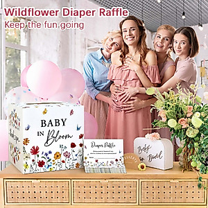 Heboland Baby in Bloom Baby Shower Decorations Diaper Raffle Box with 50 Tickets, Girls Wildflower Diaper Raffle Card Box Games Kit