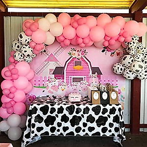 137PCS Cow Balloon Garland Arch Kit with Pink White Cow Print Balloons for CowBoy CowGirl Themed Party Baby Shower Farm Birthday Party Decorations