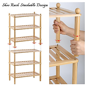 Tohomes 3-Tier Shoe Rack,Shoes Organizer,for Front Door Entrance, Free Standing Shelf Entryway and Closet Hallway, Small Space Stackable Bamboo Multifunctional Racks