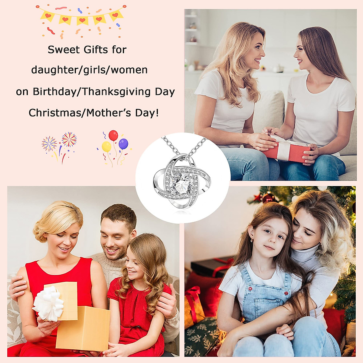 JoycuFF Gifts for Sister Birthday Necklaces from Sister Wedding Christmas Jewelry Love Kont Cubic Zirconia Pendant