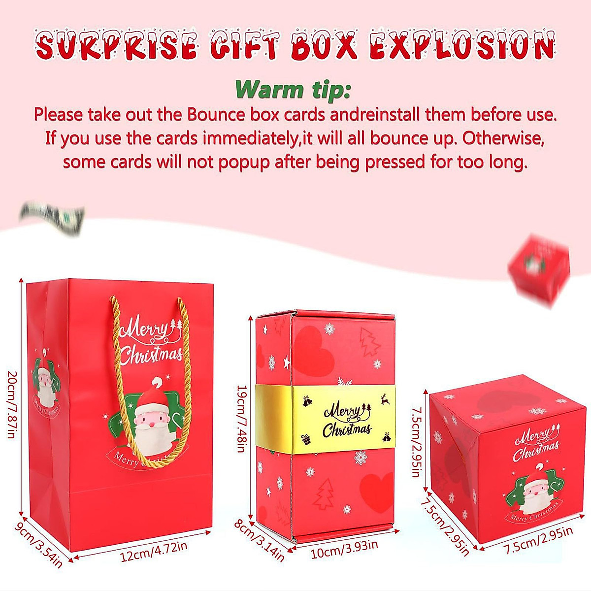 Surprise Gift Box Explosion for Money, 2024 Newly Merry Christmas Surprise Gift Boxes, Folding Pop-Up Explosion Gift Box, Christmas Boxes Explosion Gift Box for Money and Birthday (10 Boxes Red)