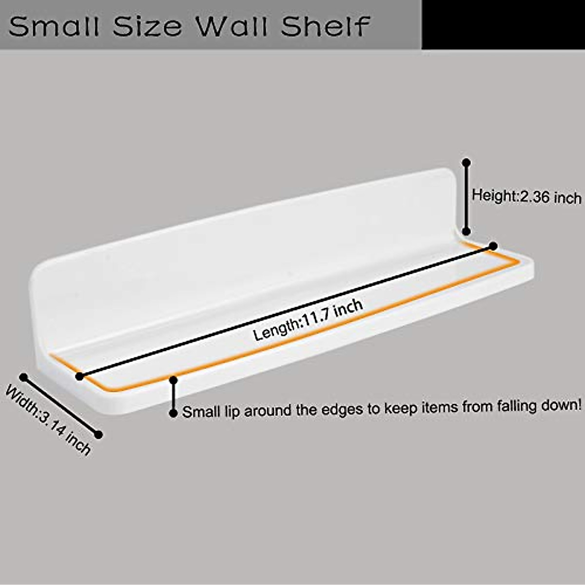 Wall Mounted Small Floating Shelf Stick On Wall Shelves for Bedroom,Kitchen,Bathroom Bedside Shelves to Display Speakers,Photo Frame,Watch,Keys,Cosmetics-Damage Free-Plastic-White(1Pcs/Set)