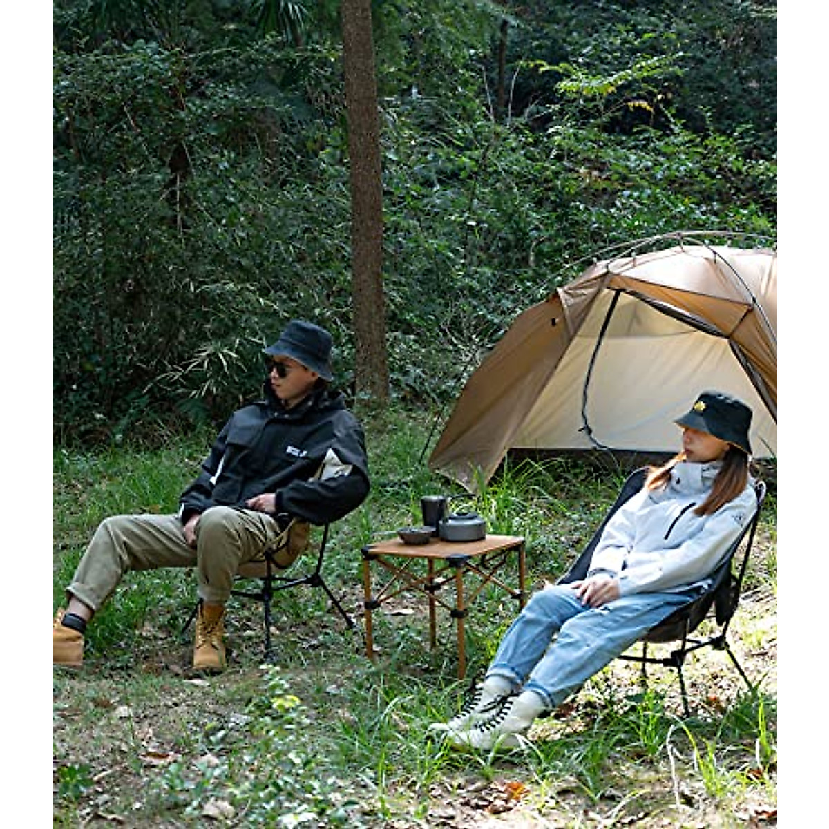 iClimb Ultralight Compact Camping Folding Beach Chair with Anti-Sinking Large Feet and Back Support Webbing (Black - Square Frame)